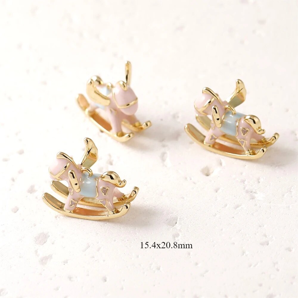 Цельный латунный покрытый натуральным золотом, капающее масло, маленькая деревянная лошадь, трехмерный кулон, аксессуары для изготовления ювелирных изделий своими руками