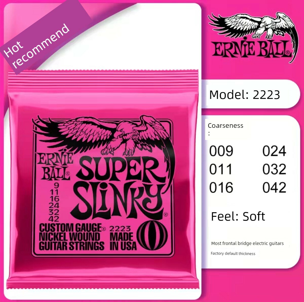 Набор струн Ernie Ball 09-42, премиальные никелевые, сделано в США, струны для электрических и акустических гитар