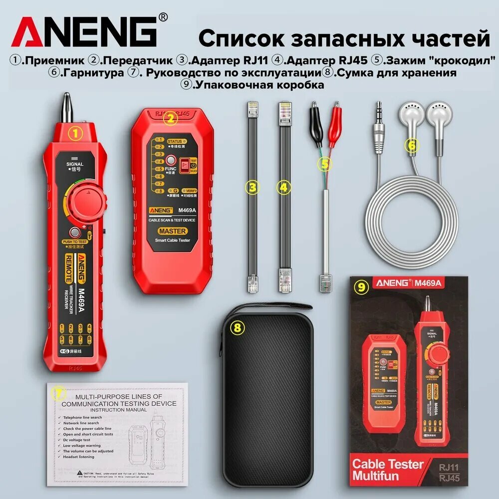 Тестер кабеля RJ-45+RJ-11 / интернет кабеля