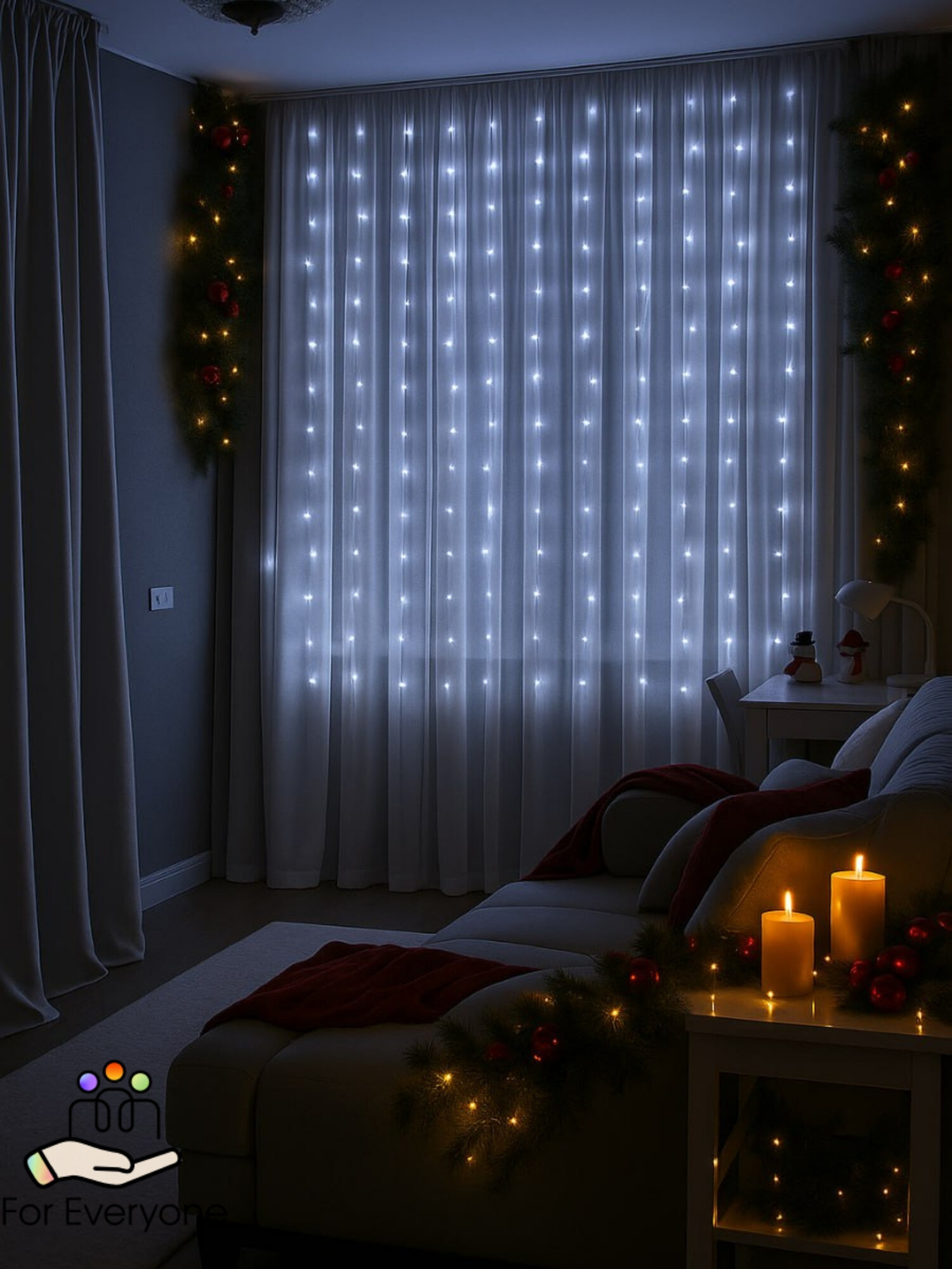 Светодиодная гирлянда занавес, 1,5х1,5 метра, 160 LED, 8 режимов, холодный белый