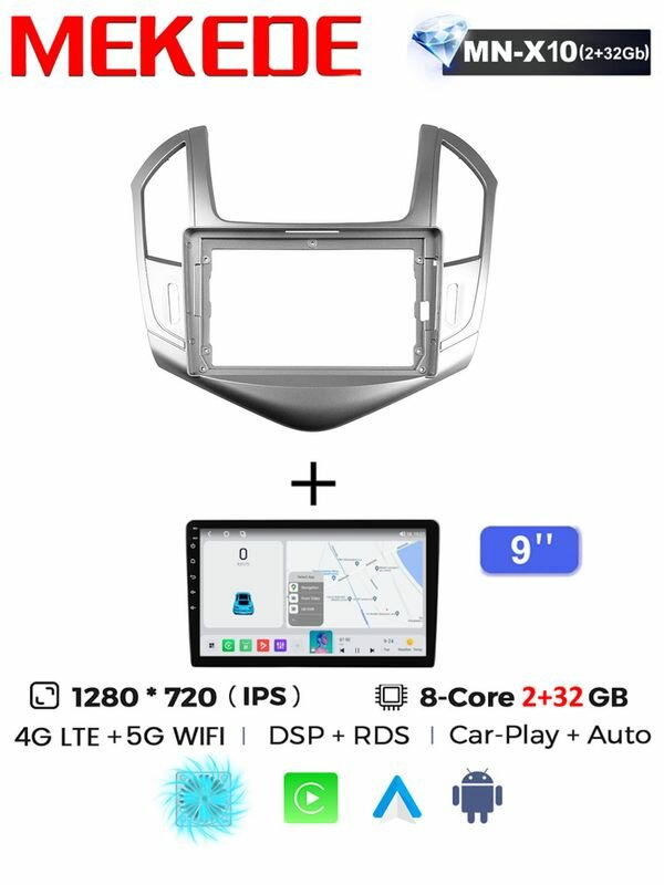 Магнитола 9" Mekede MN X10 Pro 2/32 Gb Chevrolet Cruze J300 J308 2012-2015 carplay
