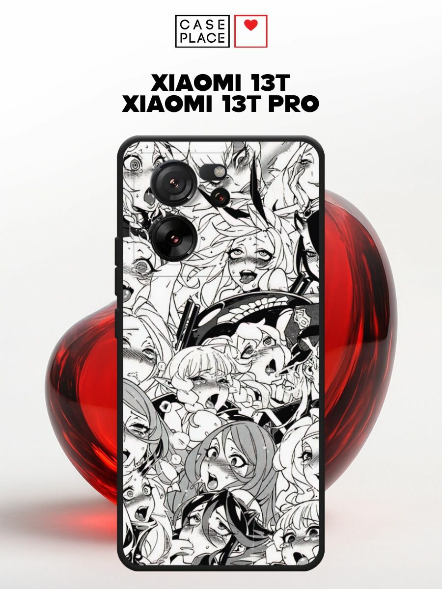 Черный матовый чехол на Xiaomi 13T/13T Pro / Сяоми 13T/Сяоми 13Т Про с принтом Ахегао манга тян