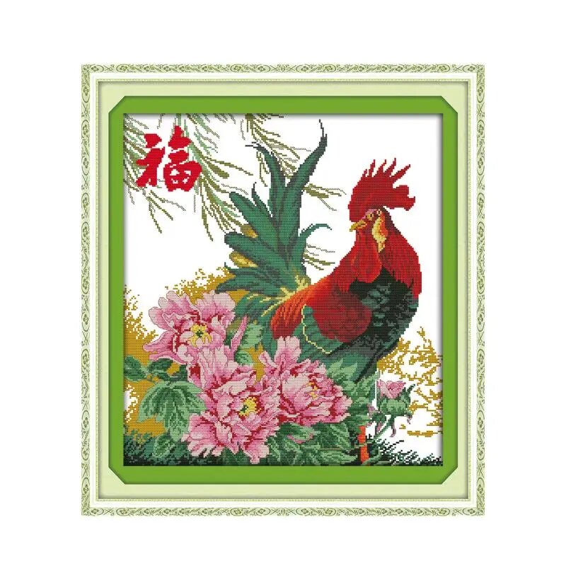 Благословительный петух, набор для вышивки крестом, цветок DMC, цвет 14 карат, 11 карат, принт, холст, стежки, вышивка, сделай сам, рукоделие ручной работы