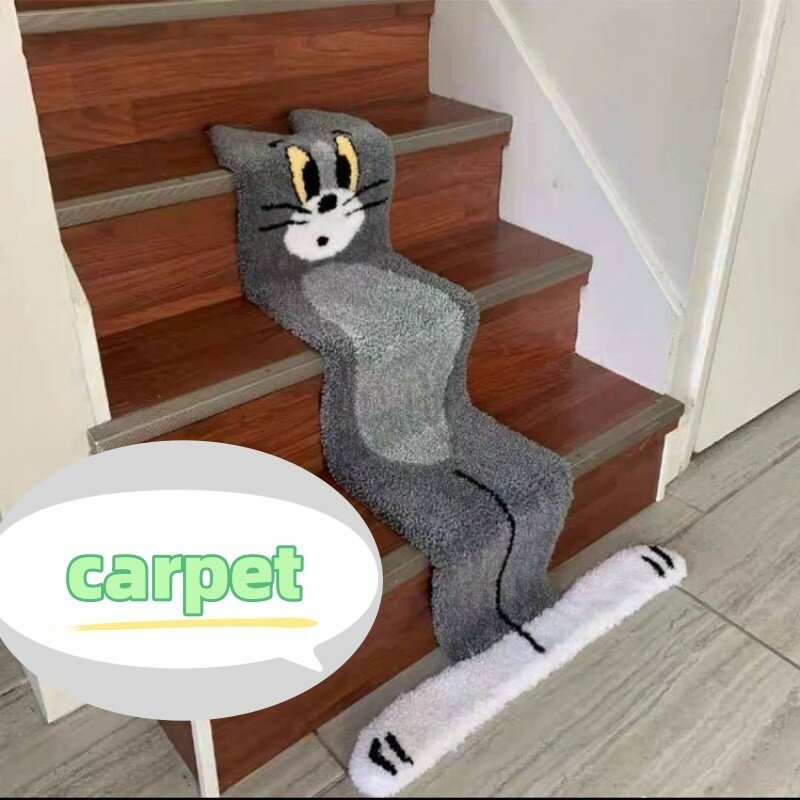 Tom cat cartoon rug sheepskin irregular shape bedroom stair carpet, 60cm