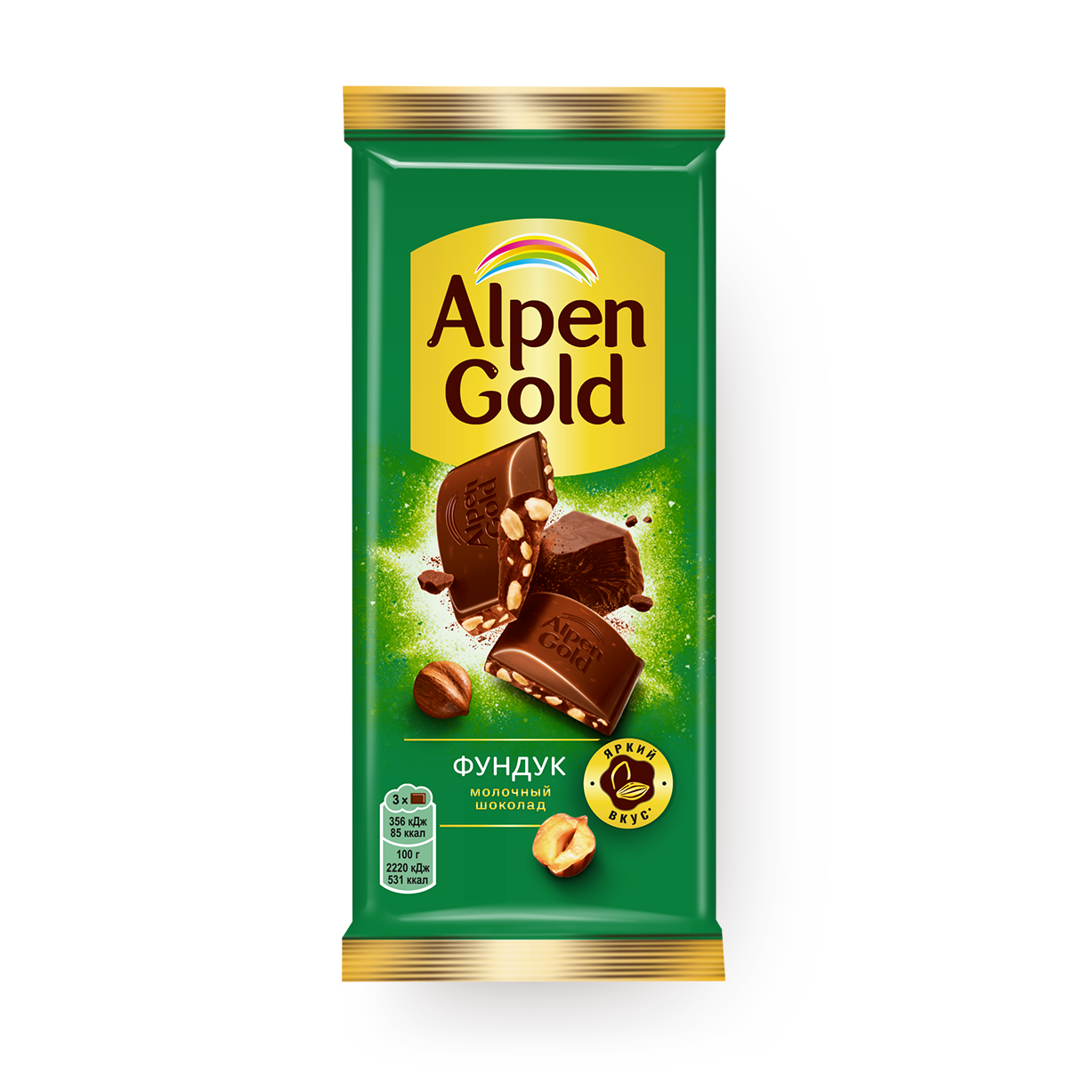 Шоколадная плитка Alpen Gold, молочный с фундуком, 80 г, 1 шт