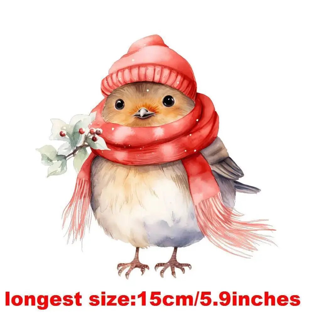 Детские мультяшные птицы в шарфе DTF нашивки 15см Красный, YTH0189-8