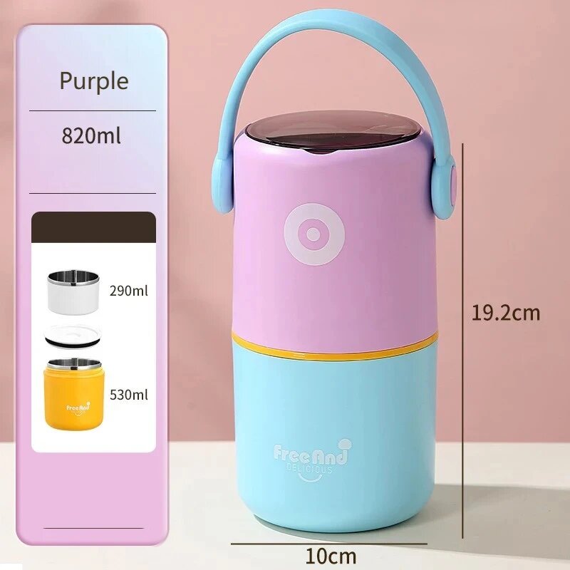Портативный термобокс для обеда 580/820 мл, изолированная чашка для супа с ложкой, термобокс для бенто, двухслойный контейнер для хранения детской еды