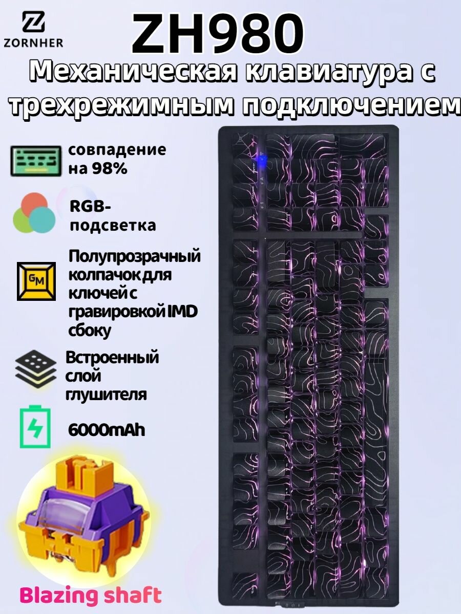 ZORNHER ZH980, Механическая клавиатура с трехрежимным подключением