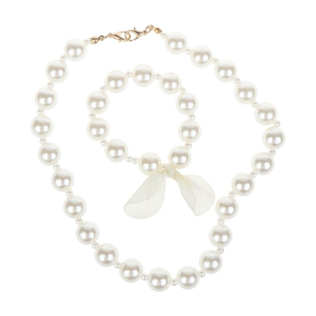 Жемчужное ожерелье для малышей с подвеской, комплект с браслетом