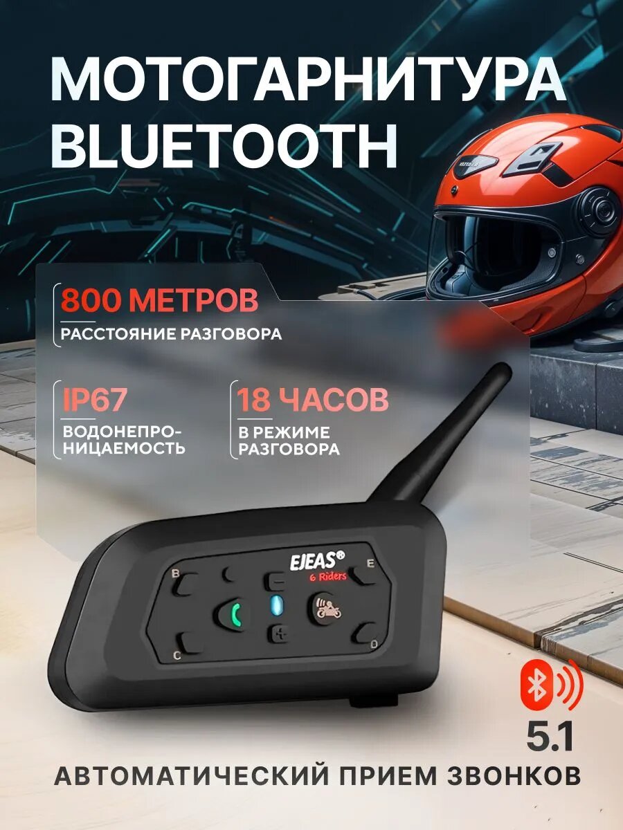 Bluetooth мотогарнитура EJEAS V6 Pro