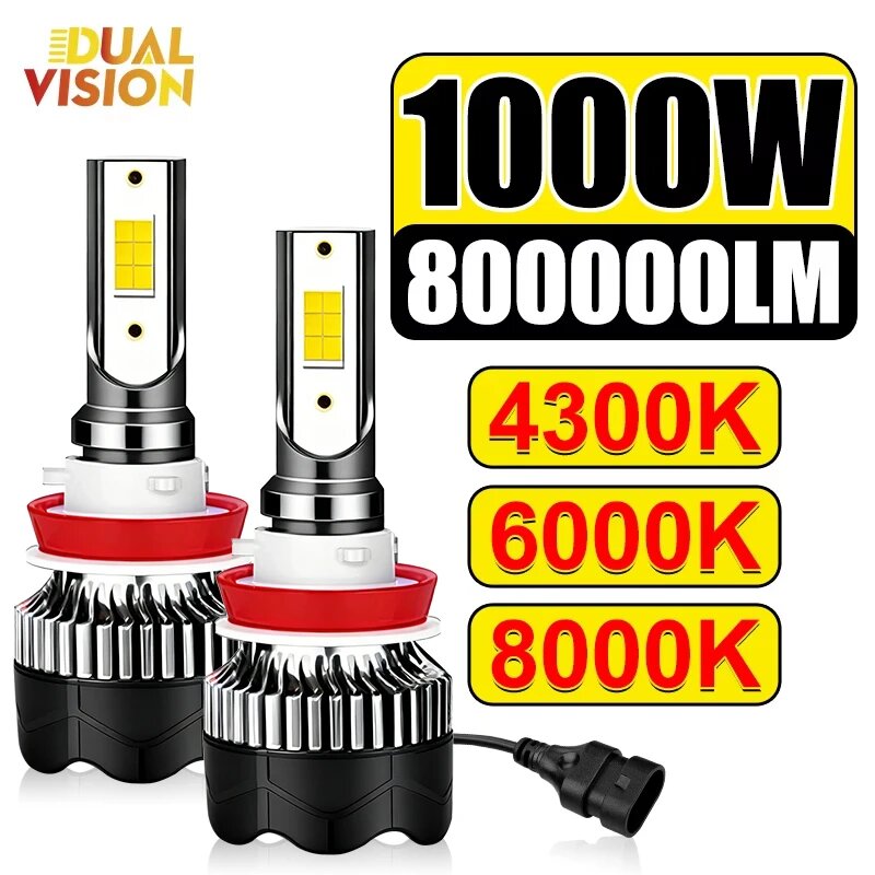 8000000 LM H11 Светодиодные фары 10000W Canbus 6000K 4300K 8000K LED H4 H8 H1 8000K Белый Синий, H9