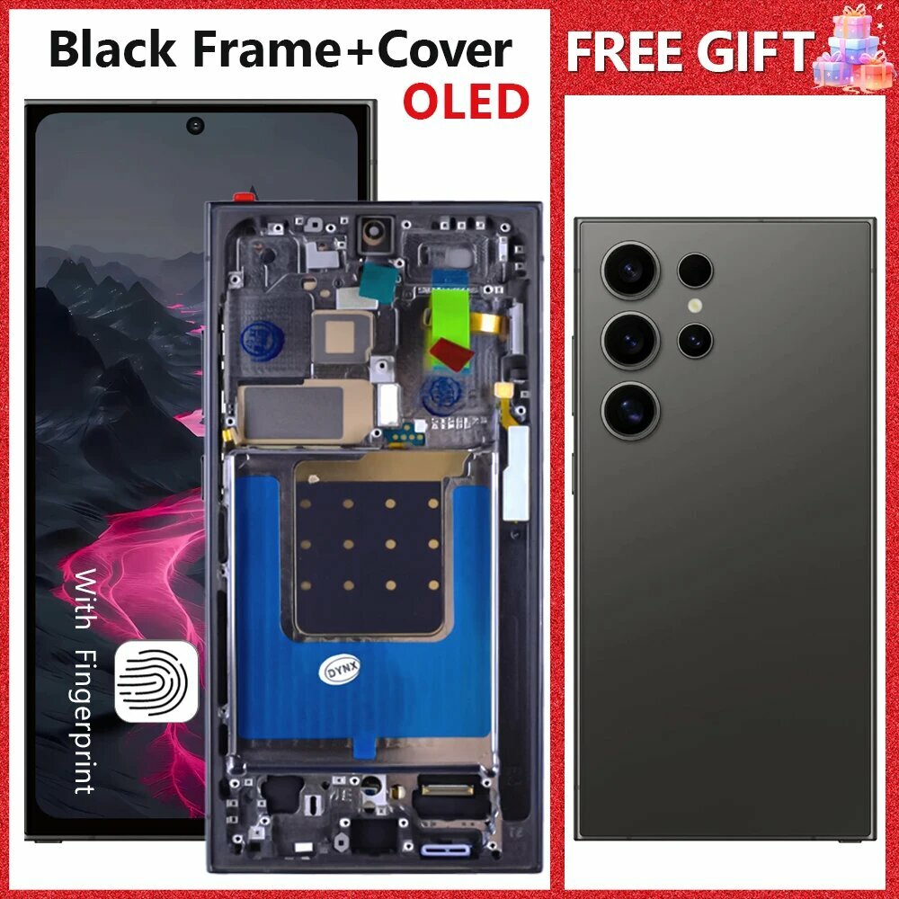 6,8 'для Samsung Galaxy S24 Ultra LCD S928B S928N Дисплей с дигитайзером сенсорного экрана с отпечатками пальцев и рамкой для S24 Ultra LCD