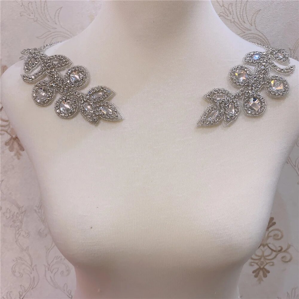 2 шт. Аппликации из хрустальных бусин для отделки свадебного платья Серебряный, A silver