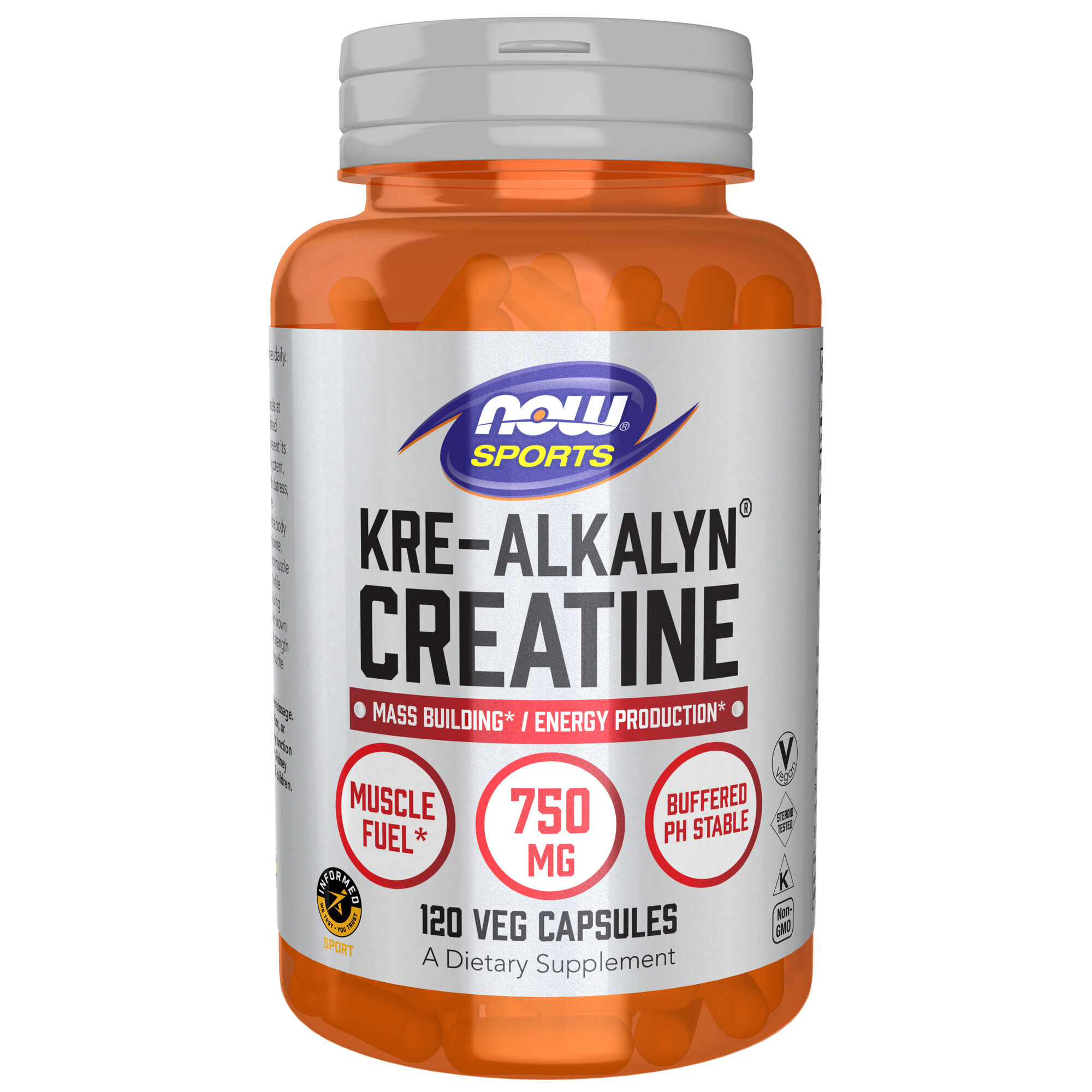 NOW Kre-Alkalyn Creatine 750mg, Креатин моногидрат, 120 капсул, Спортивное питание для набора мышечной массы