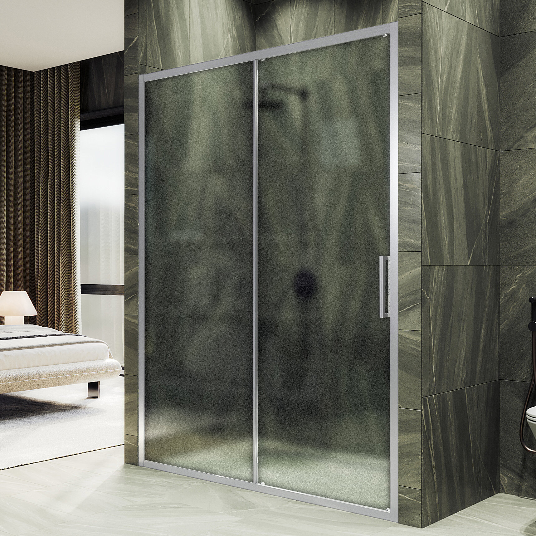 Душевая дверь в нишу Maybahglass MGD-1637-5 160 см, профиль матовый хром, стекло сатин