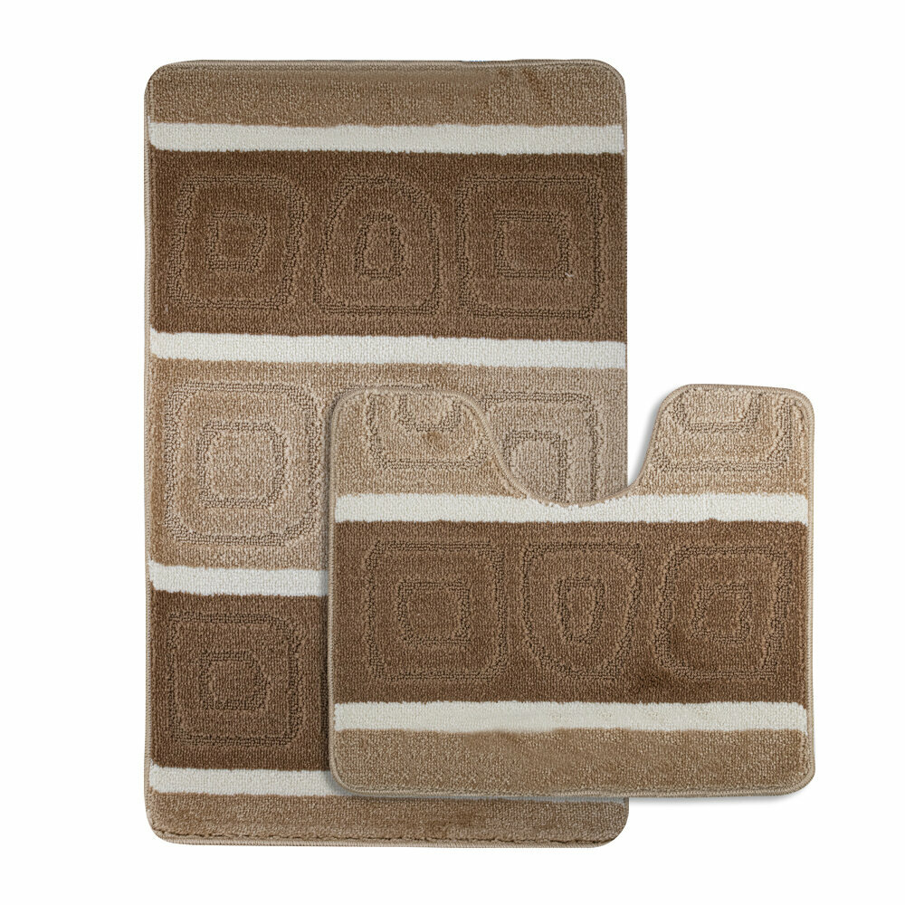 Комплект противоскользящих ковриков для ванной и туалета BANYOLIN SILVER /60х100+50х60/ Цвет коричневый.