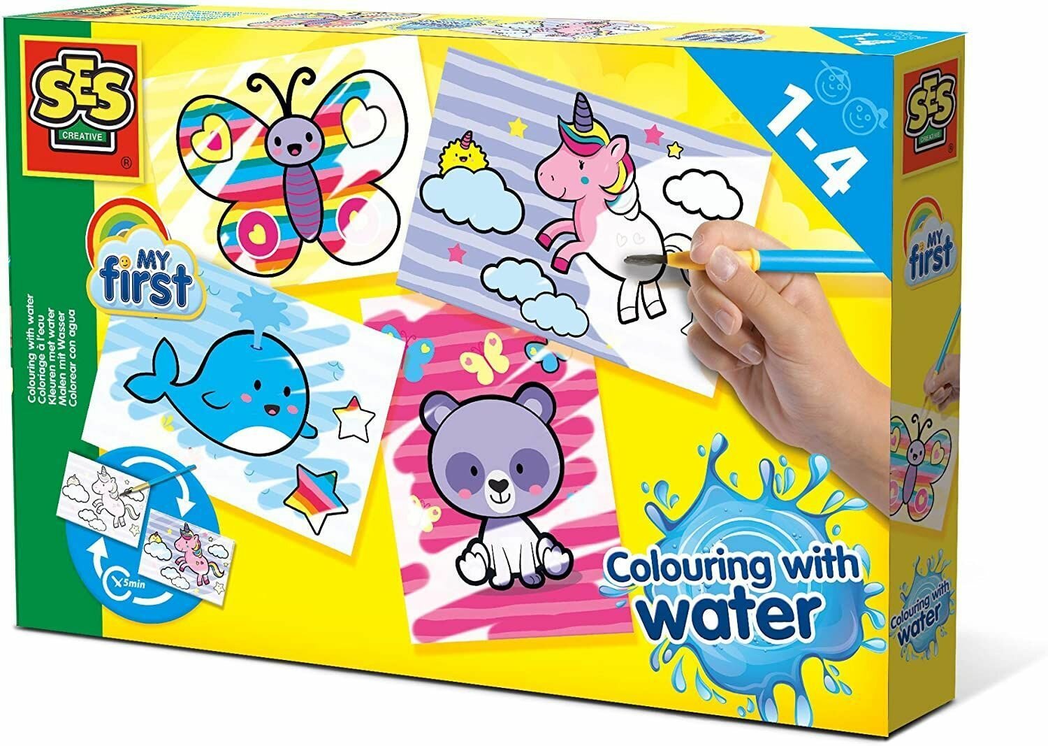Набор для творчества My first "Мои первые раскраски водой "Волшебные животные" 4 раскраски, кисть, от 1 года до 4 лет, SES Creative (Hobby 1-4)