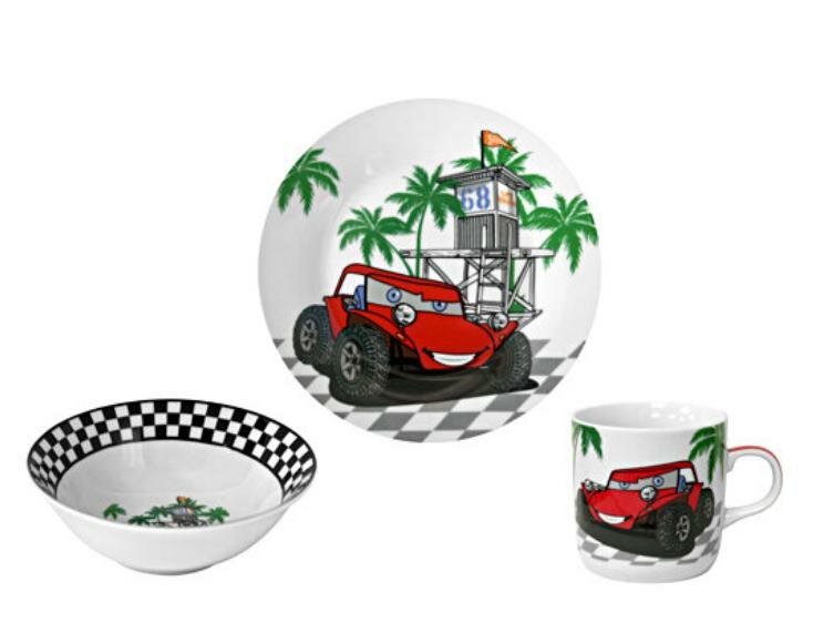 Детский набор посуды 3 предмета для кормления "Красная Машинка" фарфор