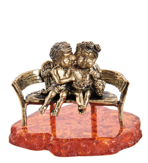 Фигурка Ангелочки на скамейке (латунь, янтарь) AM-2007 113-705922