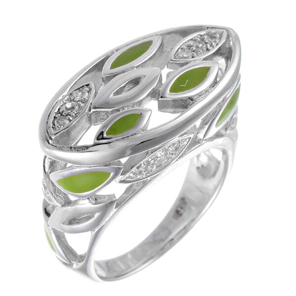 Кольцо, серебро, 925 проба, фианит, эмаль