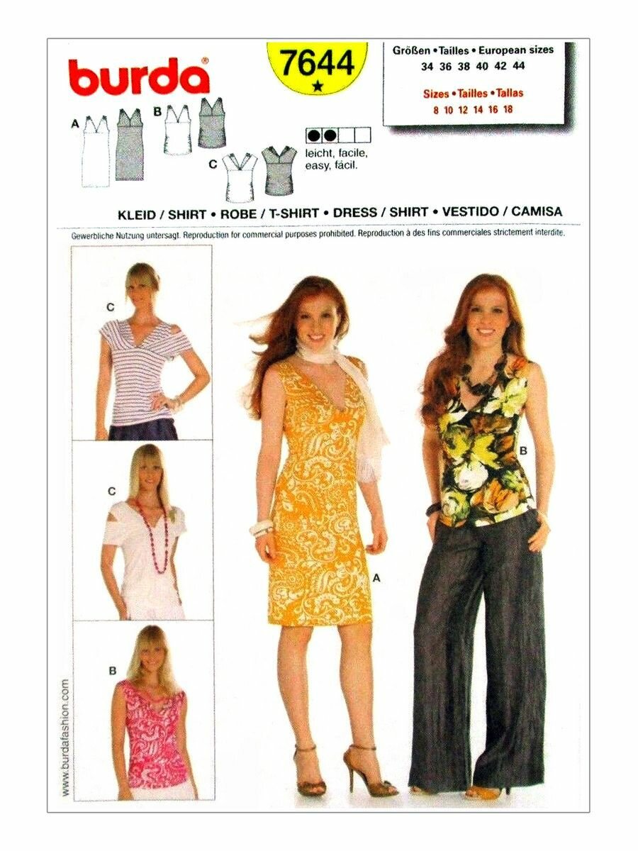 Выкройка Burda 7644 Платье, блузон