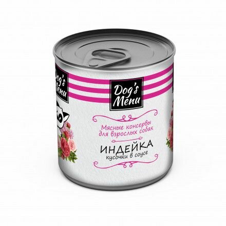 Dog's Menu Влажный корм для взрослых собак с индейкой, кусочки в соусе, 750 г