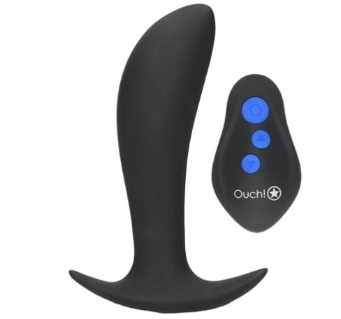 Пробка Ouch с электростимуляцией и вибрацией, длина 12 см, диаметр 3.2 см, силикон чёрный
