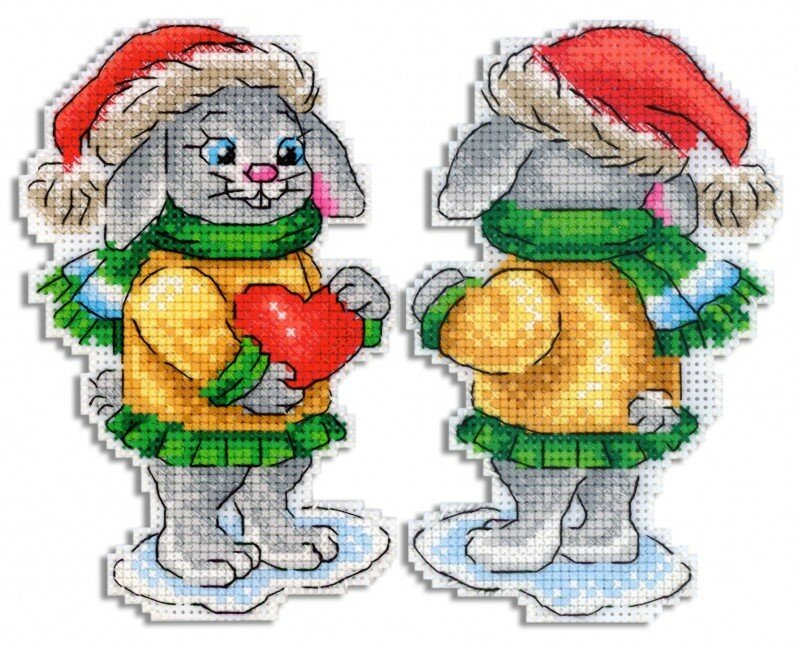 Набор для вышивания Жар-Птица #Р-859 Зайка с сердечком, Счетный крест, 8 x 13 см