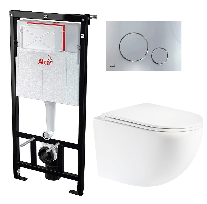 Комплект 3 в 1 инсталляция AlcaPlast + Унитаз подвесной Enio Unico Tornado 1.0 + кнопка хром