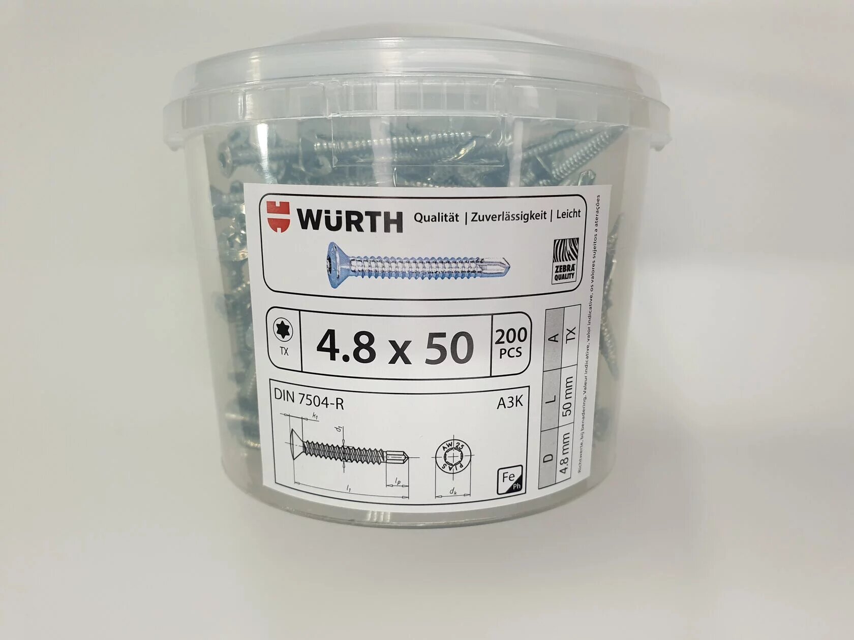 Саморез по металлу DIN 7504-R 4.8x50 (200 pcs) WURTH, Германия