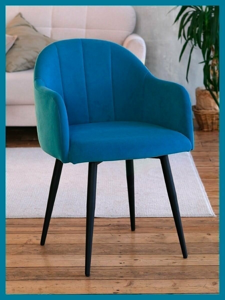 Стул для кухни и гостиной ALDERSON мягкий со спинкой синий велюр, 1 шт