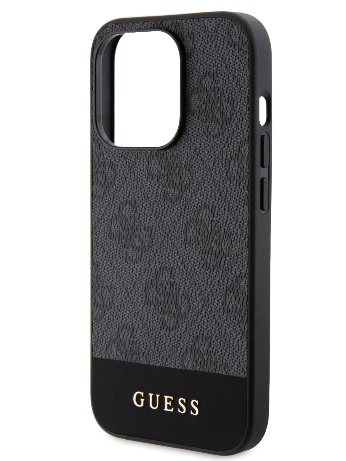 Guess для iPhone 15 Pro чехол PU 4G Bottom stripe Metal logo Hard Grey