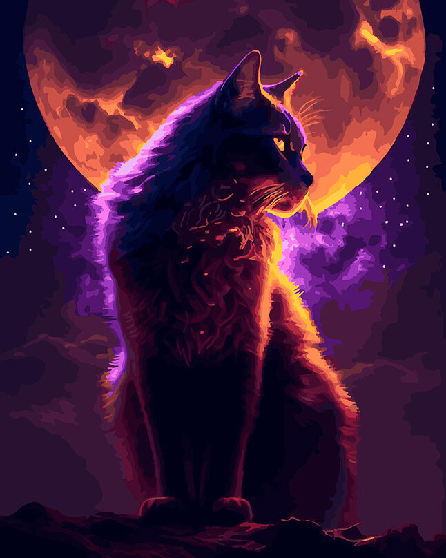 Картина по номерам на холсте Белоснежка "Полнолуние" / Живопись 40x50 см / Кот / Абстракция