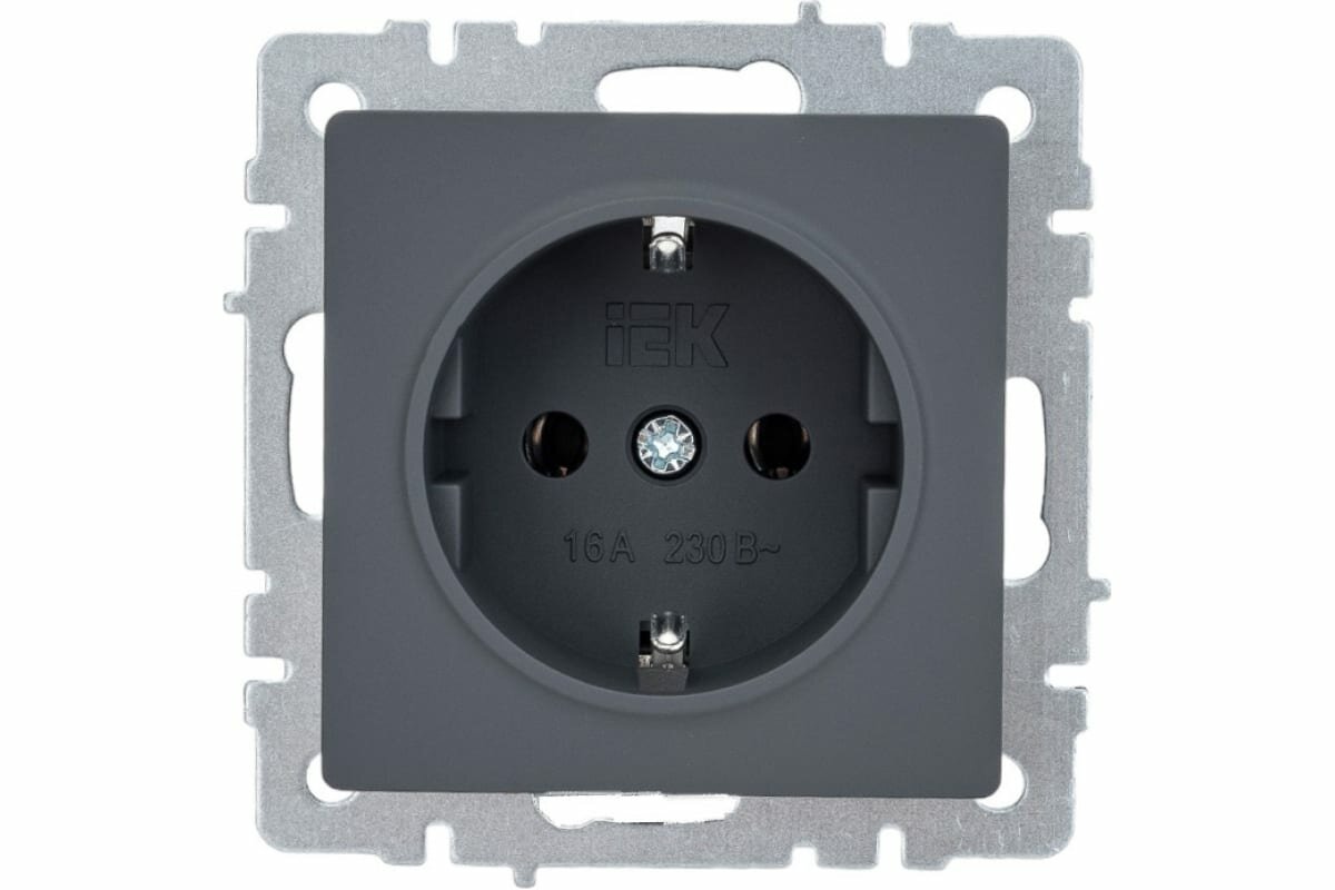 Розетка IEK Brite с заземлением без защитных шторок 16А графит
