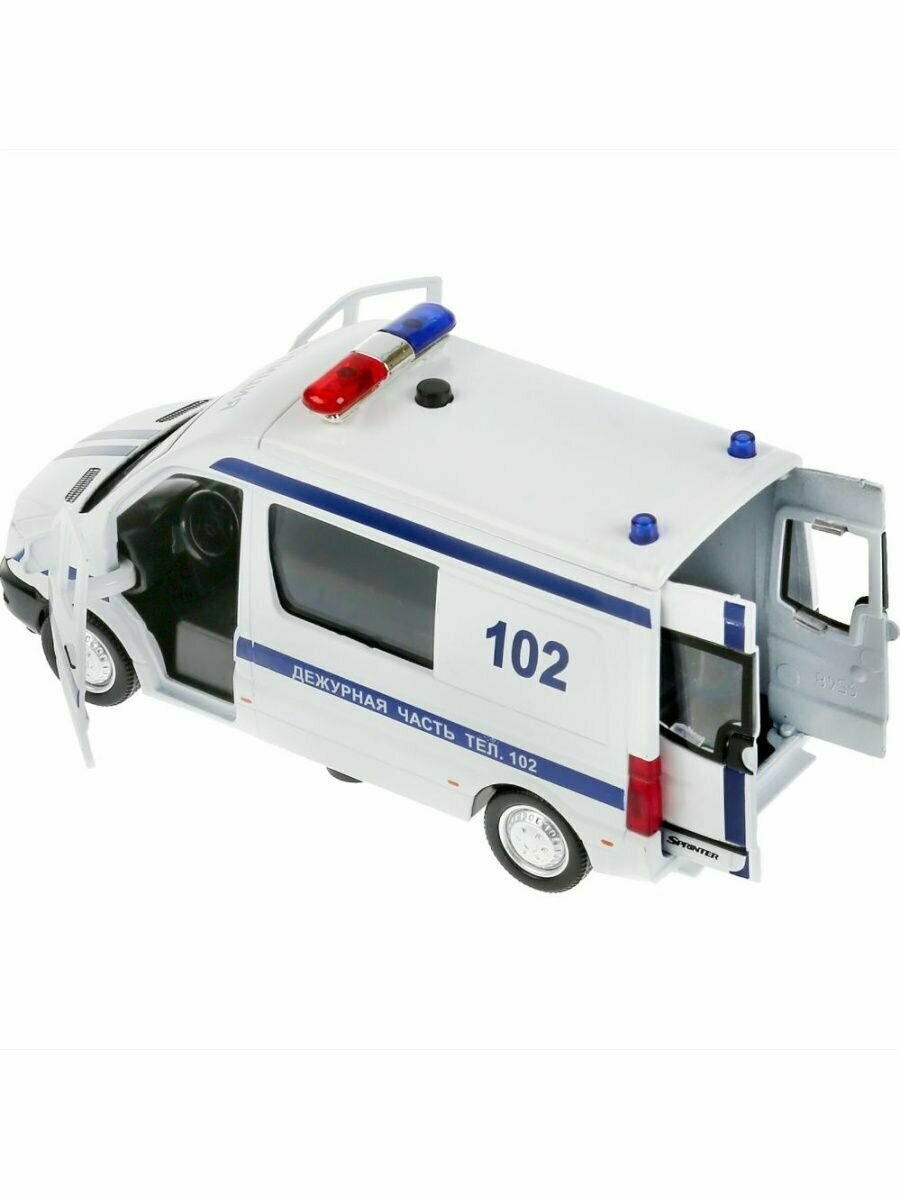 Машина металлическая Технопарк "Mercedes-Benz Sprinter полиция" 14 см, свет и звук, откр. двери