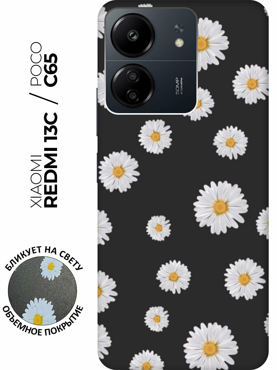 Силиконовый чехол на Xiaomi Redmi 13C / Poco C65 / Сяоми Редми 13С / Поко С65 с рисунком "Camomiles" Soft Touch черный