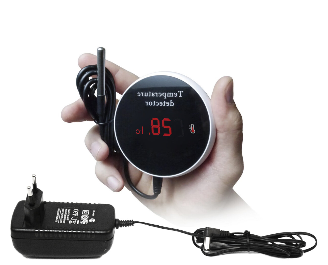 Умный Wi-Fi датчик температуры воздуха (-40.+120) Страж Wi-Fi 955TH (-40+120) (Z66565RP) с большим экраном, аккумулятором и сиреной. Приложение Tuy