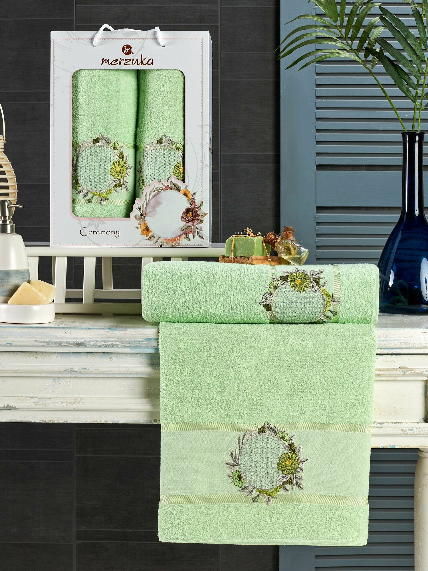 Набор полотенец CEREMONY фисташковый махровые хлопок (50х90см, 70х140см) 2шт. MERZUKA