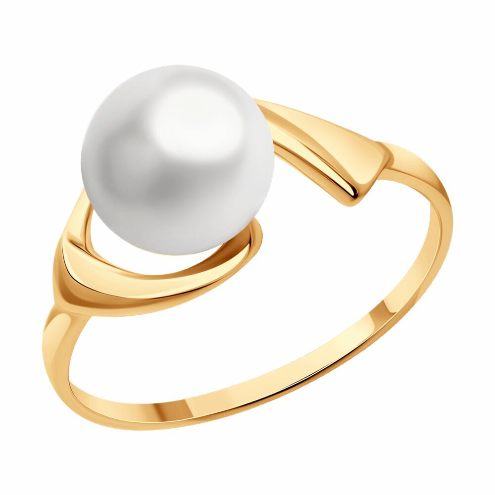 Кольцо, серебро, 925 проба, золочение, жемчуг пресноводный культивированный