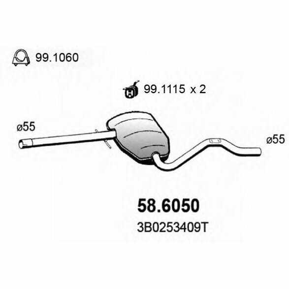 Средний глушитель выхлопных газов, ASSO 58.6050 (1 шт.)