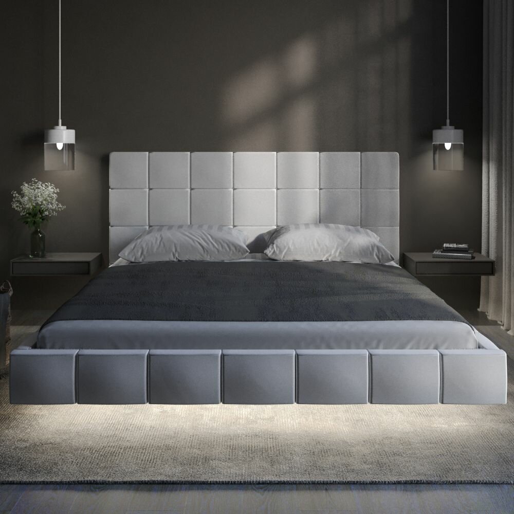 Кровать двуспальная 180x200 парящая Бруно цвет Серый