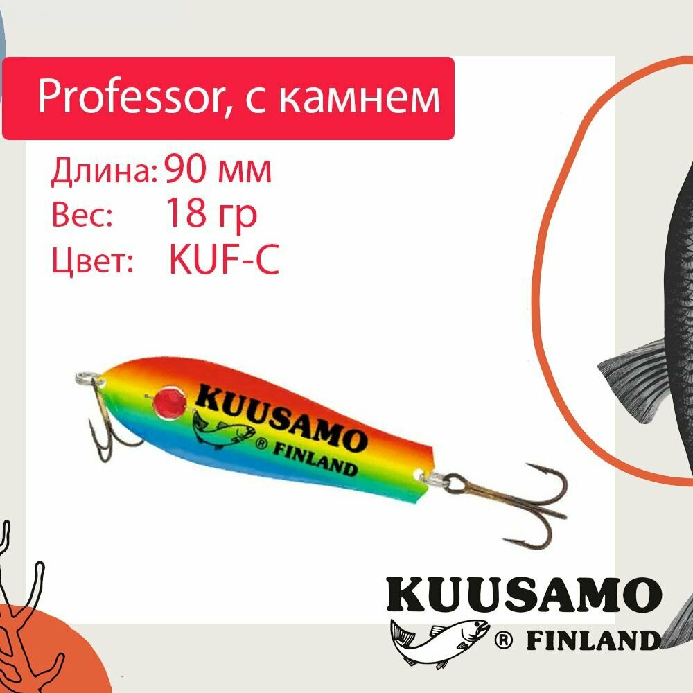 Блесна для рыбалки Kuusamo Professor 2, 90/18 с камнем, KUF-C, UV (колеблющаяся)