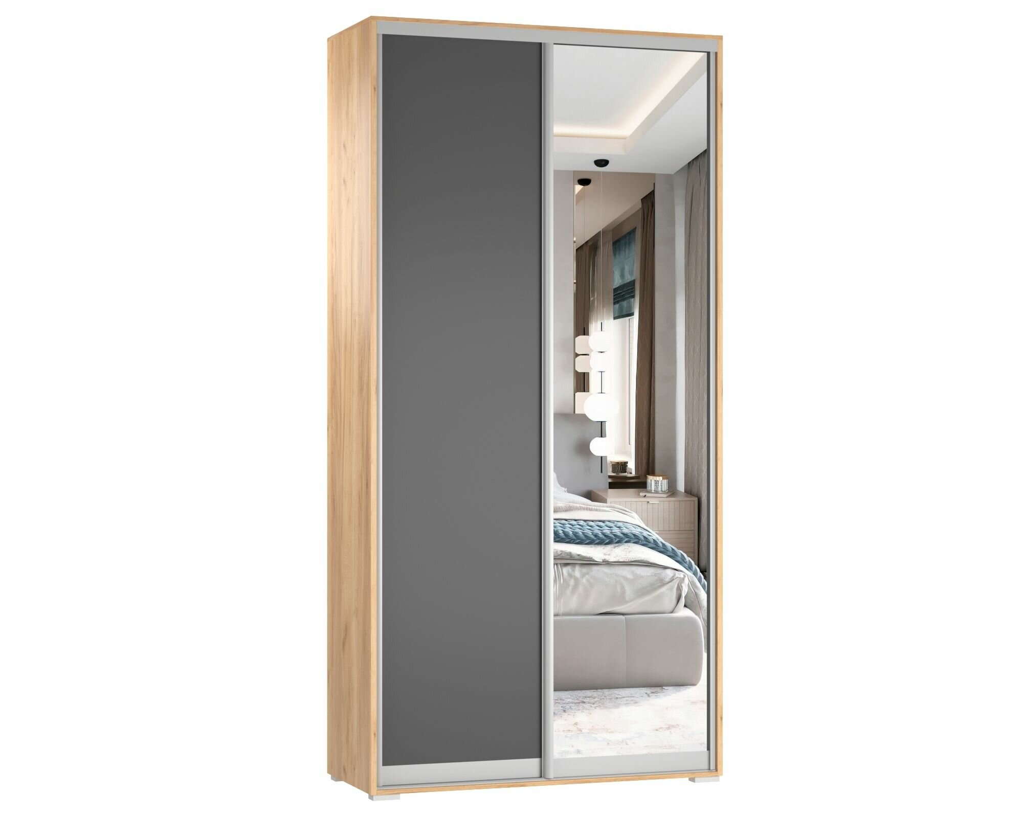 Шкаф купе с полками и штангой "МНР 8" 100х240х60 Дуб крафт золотой / Серый графит