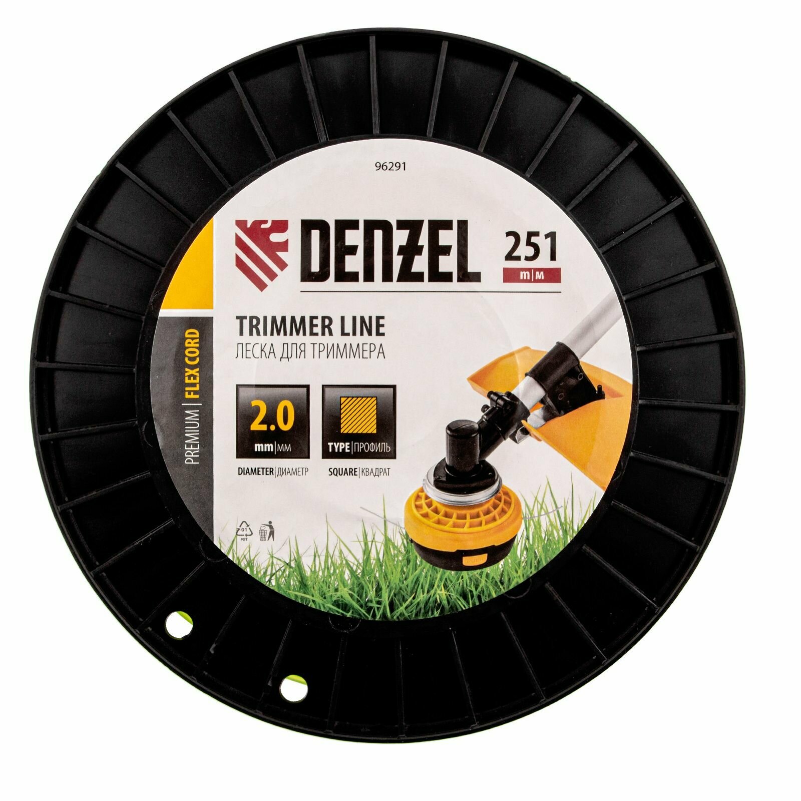 Леска для триммера квадрат, 2,0мм х 251м, на DIN катушке FLEX CORD Denzel, 96291