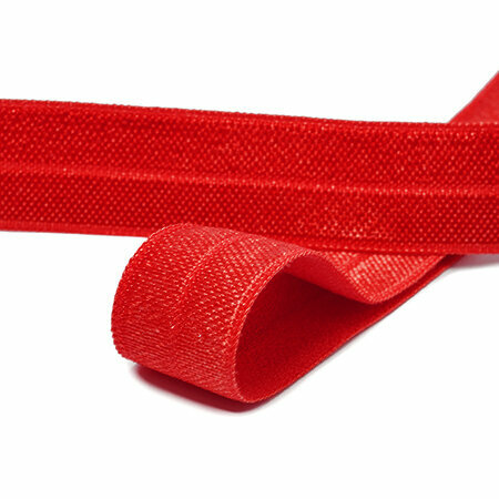 Резинка окантовочная трикотажная (бейка эластичная) блестящая шир.15мм цв.162 красный упак. 50 м.