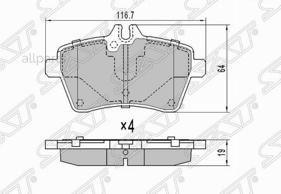 SAT ST-A1694200220 Колодки тормозные (Спереди) Mercedes-Benz A-Class 04-12 / B-Class 05-12
