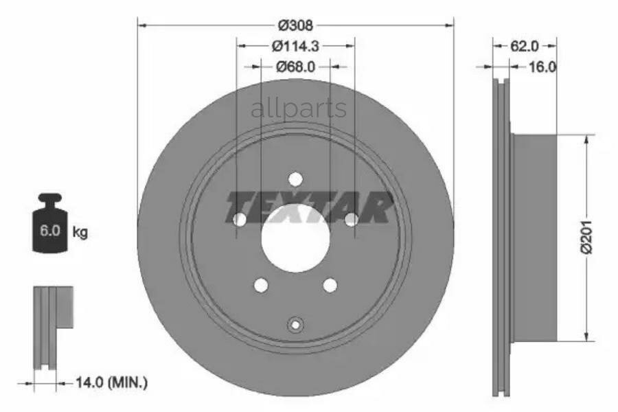 TEXTAR 92149303 Диск тормозной задний с покрытием PRO INFINITI/NISSAN TEXTAR 92149303
