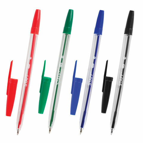 Ручки шариковые STAFF "C-51", набор 4 шт, ассорти, узел 1 мм, линия письма 0,5 мм, 142816