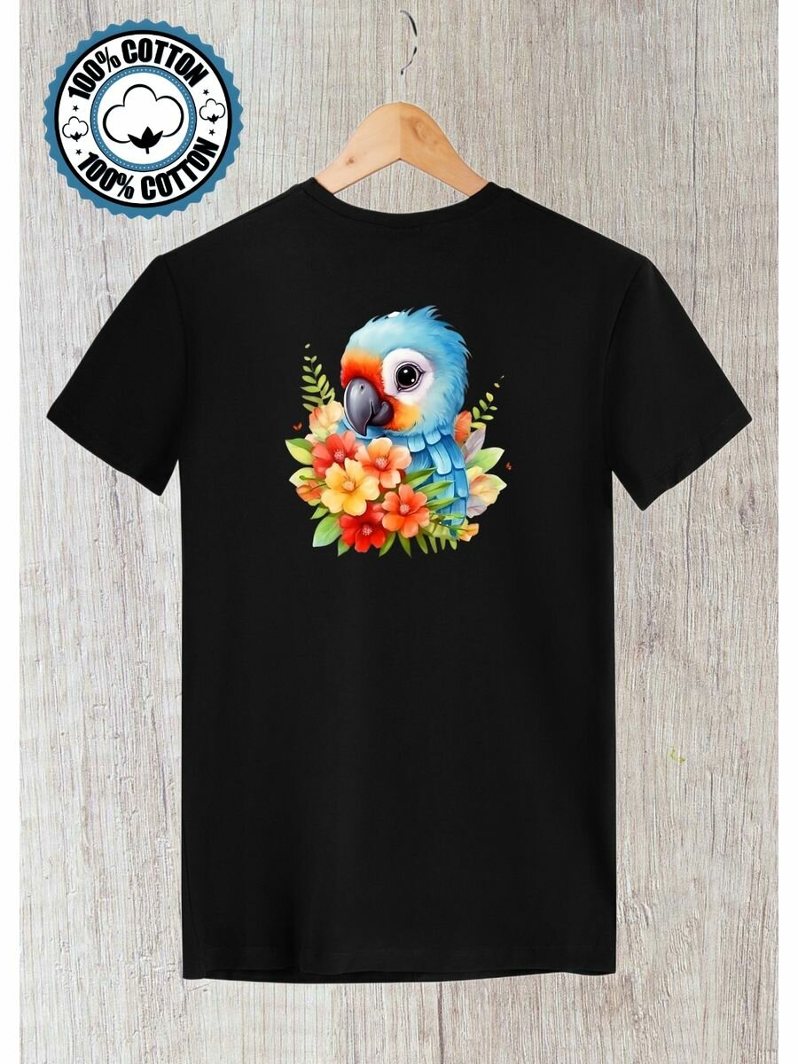 Футболка попугай цветы