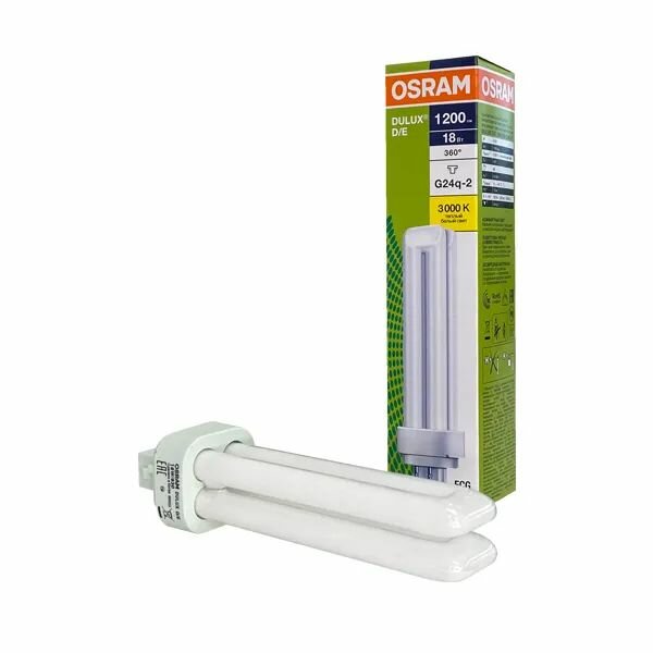 5шт/уп. Лампа Люминесцентная Dulux 18Вт 220V G24q-2 1200Лм D-34mm L-146mm 3000K Свет Теплый белый OSRAM, уп. 5шт